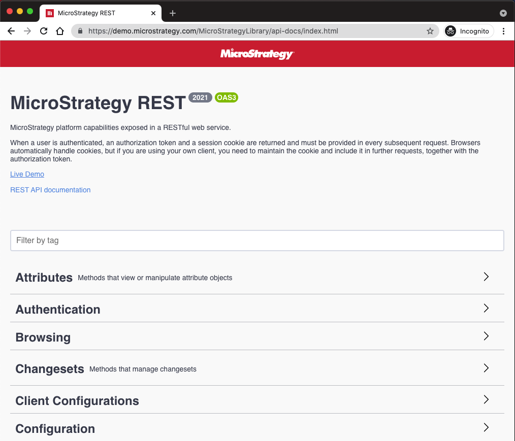 MicroStrategy REST API Explorer REST API Docs